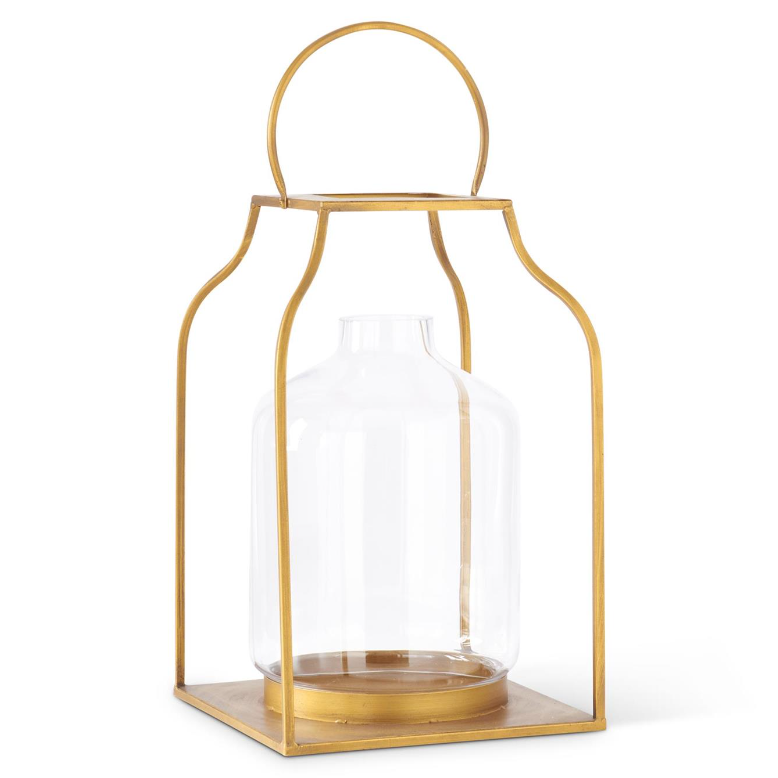 20.5 INCH GOLD METAL TRAPEZOID LANTERN W/GLASS HURRICANE – Home and ...